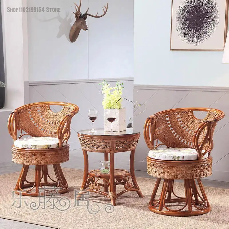 Balcony-Rattan-Chair-Three-piece-Tea-Table-Leisure-Rotation-Natural ...