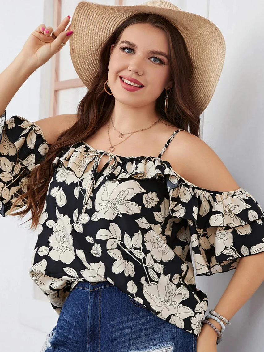 Blusa Con Hombros Descubiertos Y Estampado Floral Para Mujer Blusa