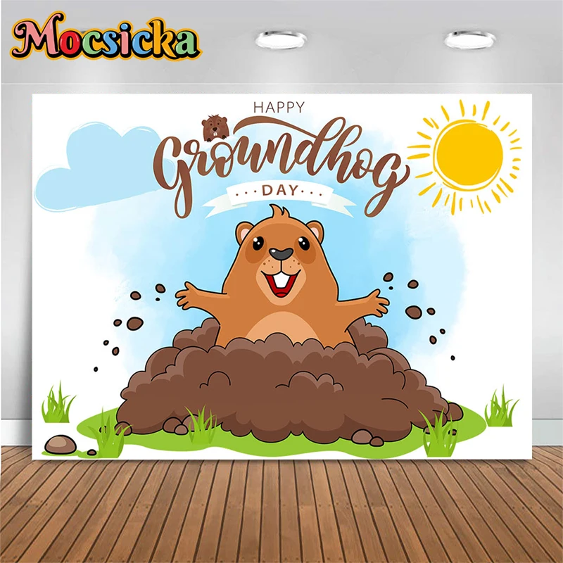 Happy-Groundhog-Festival-Background-Cartoon-Cute-Sun-Backdrop ...