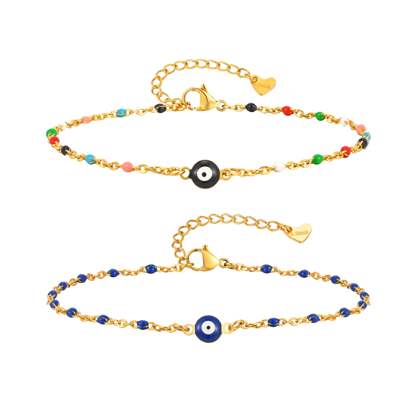 Coloured Bohemian Devil's Eye Anklet for Women,Gold Plated Rice Bead ...