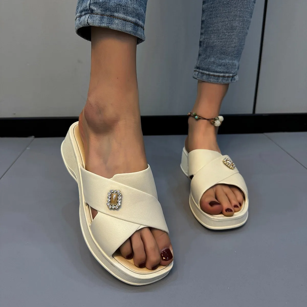 Wedge-Ladies-Soft-Soles-Shoes-Summer-Fashion-Black-Slipper-Women-Non ...