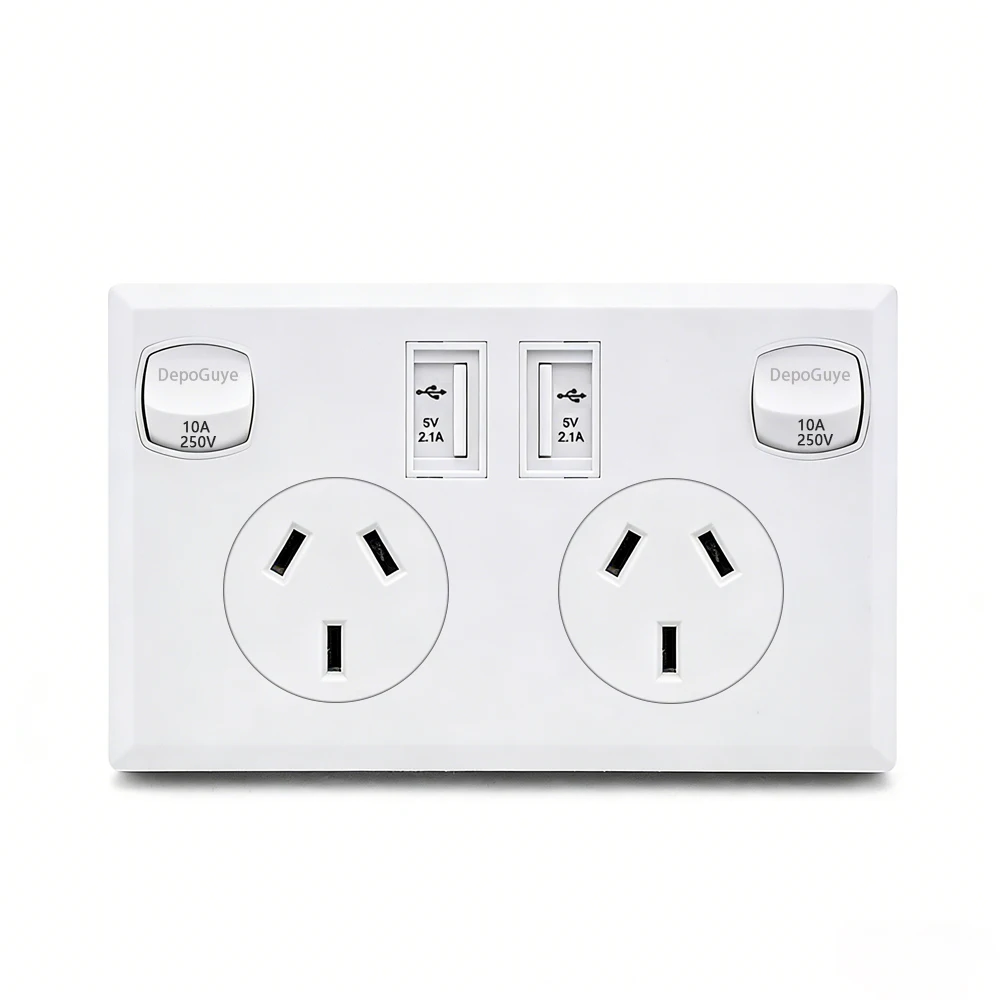 Australian Standard Usb Wall Dual Socket with 2gang Switch, Au Plug ...