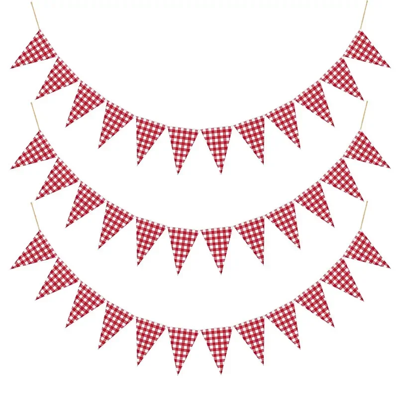 Red White Fabric Plaid Checkered Triangle Flag Pennant Garland Wedding ...