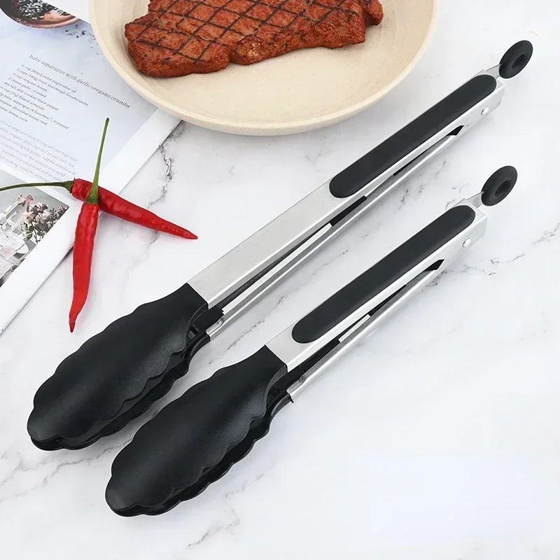 BBQ Food Clip Non-slip Stainless Steel Barbecue Bread Clip Silicone ...