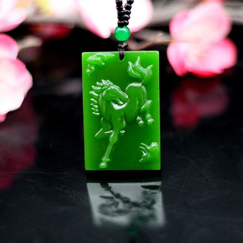 Natural-Green-Jade-Zodiac-Horse-Pendant-Necklace-Jadeite-Fashion ...