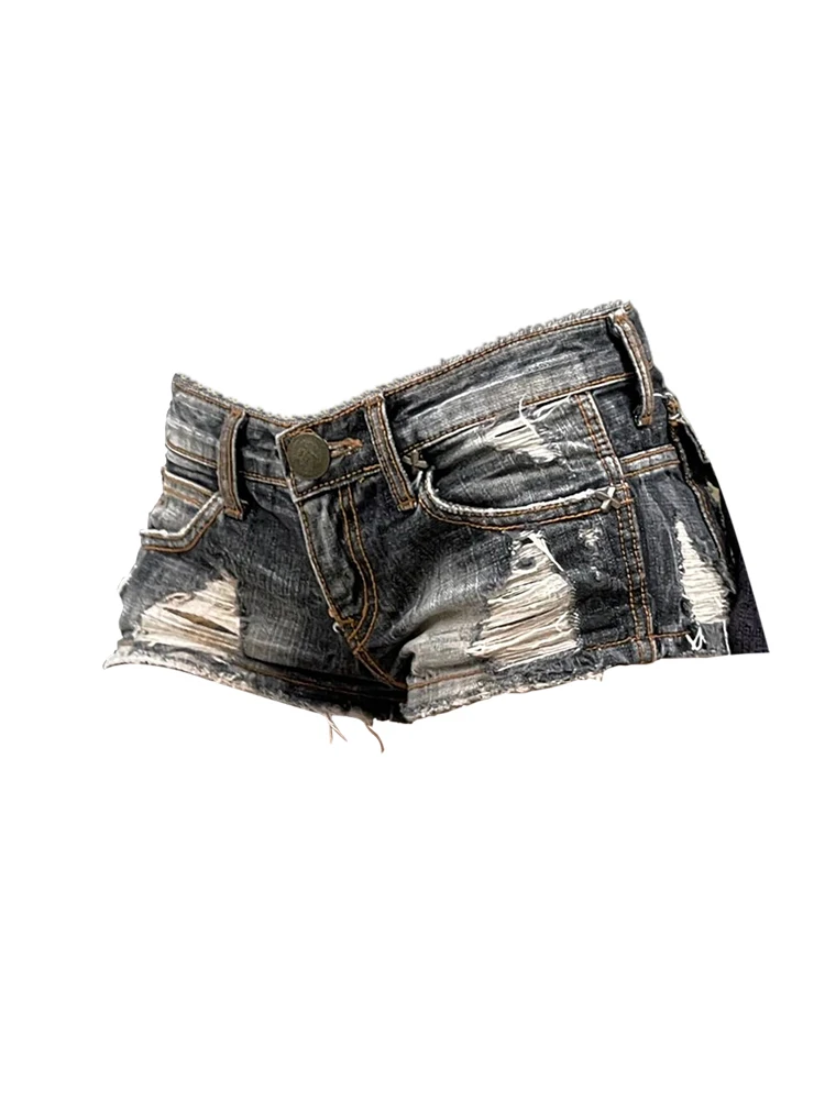 Women Blue Ripped Denim Shorts Low Waist Mini Jeans Shorts 2000s ...