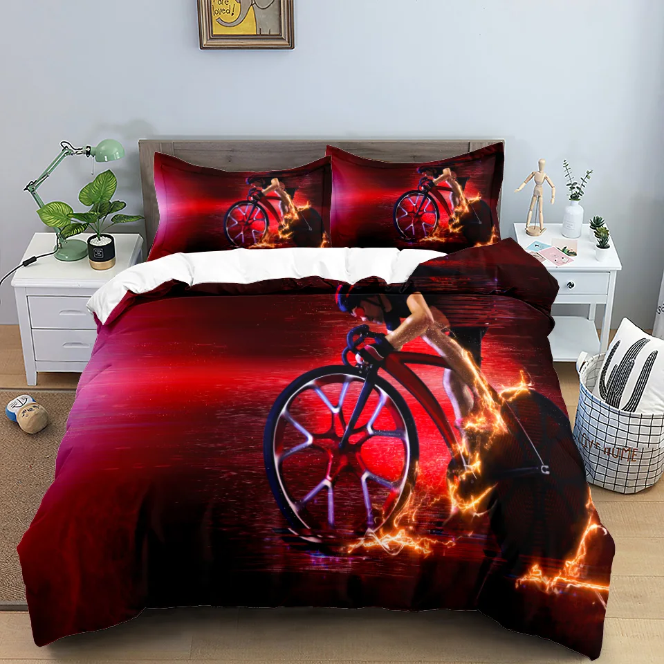 Bike Cycling Print Bedding Set Sport Style Quilt Bed Cover King Queen ...