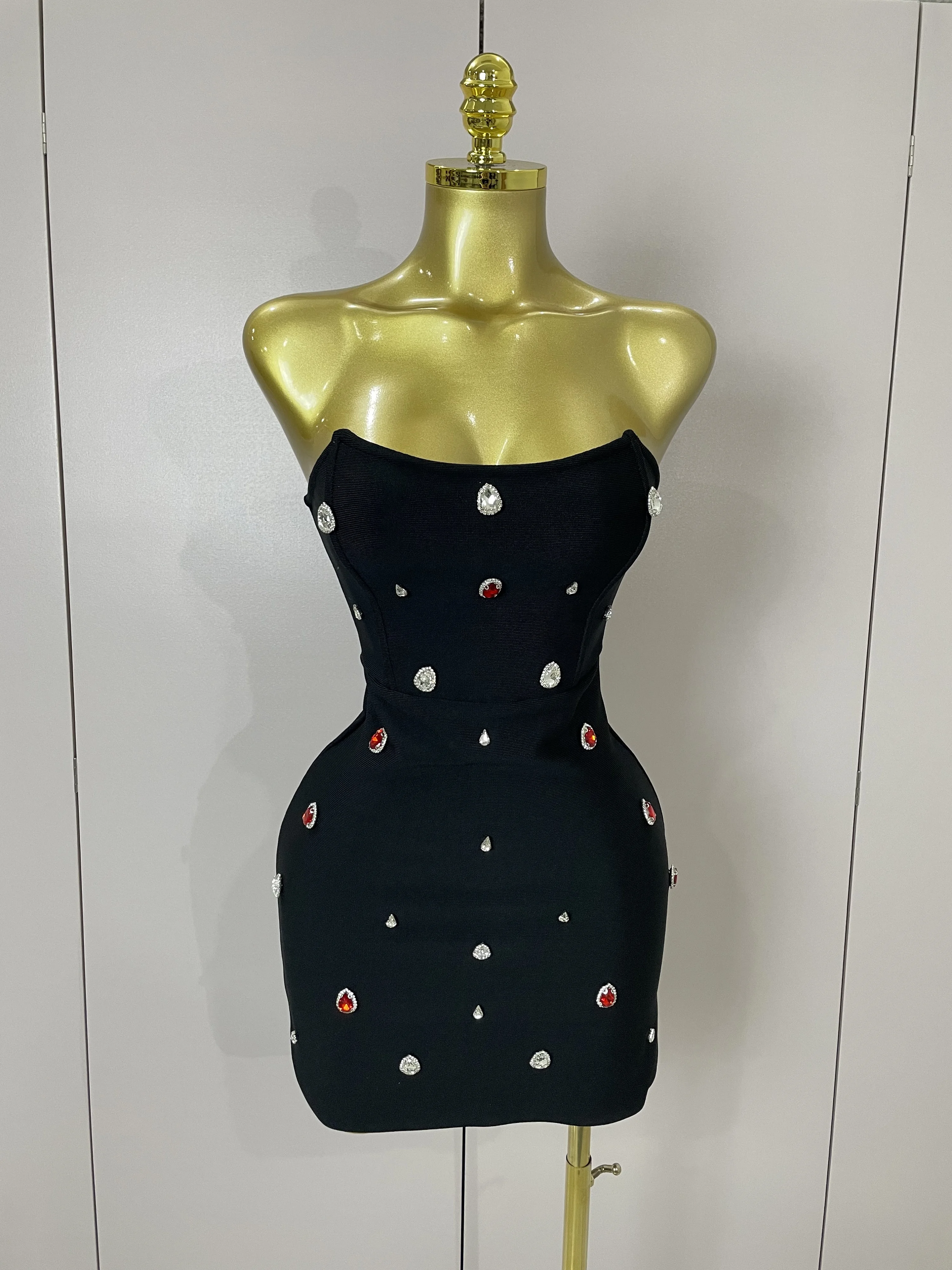 Sexy Strapless Colorful Crystal Bodycon Mini Bandage Dress 2025 Women ...