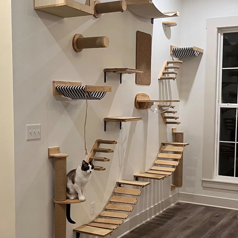 Cat-Tree-Cat-Wall-Mounted-Climbing-Wooden-Shelves-Posts-Ladders-with ...