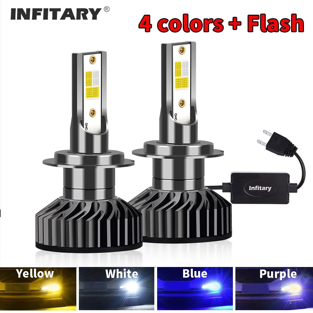 Infitary 4 Colors And Flash Led Car Headlights Auto H7 H4 H1 H3 H8 H9 ...