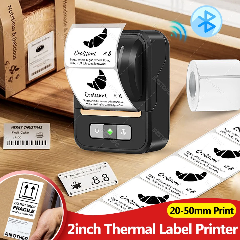 Portable Thermal Label Printer With Tapes 2 Inch Adhesive Mini Label ...