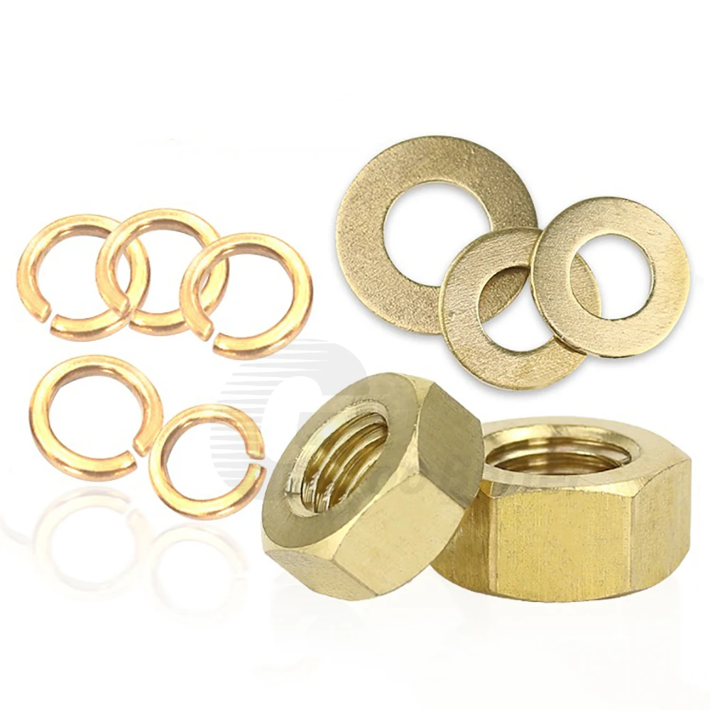 Brass-Hex-Hexagon-Nut-Flat-Washer-Spring-Lock-Gasket-Assortment-Kit-Set ...