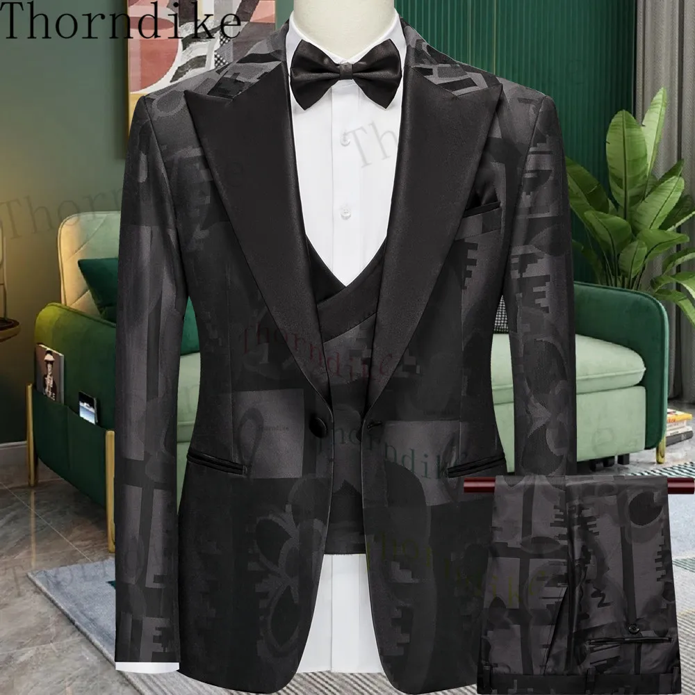 Thorndike 남성용 캐주얼 부티크 슬림 비즈니스 신랑 웨딩 수트 블레이저 재킷 바지 조끼 및 2022 3 개 세트