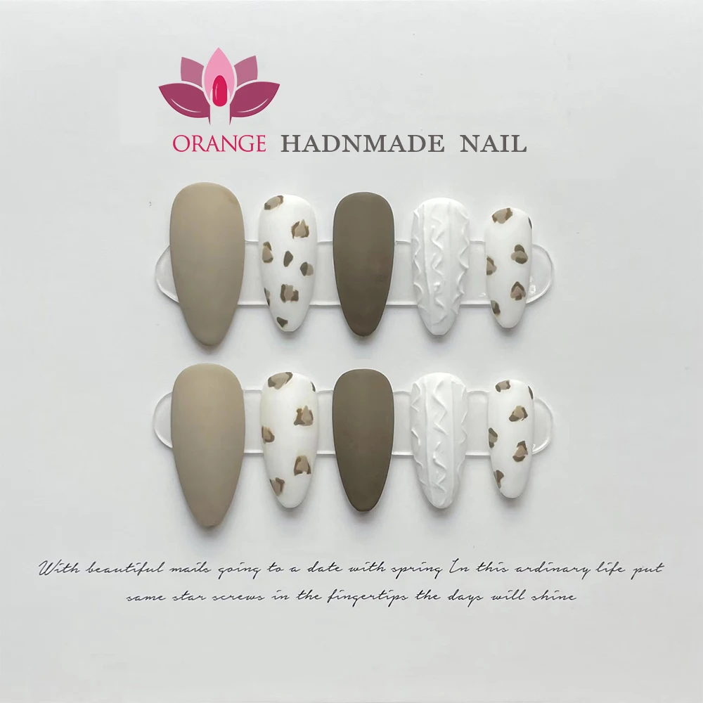 Handmade Matte Press On Nails Almond Winter Designed Reusable French ...