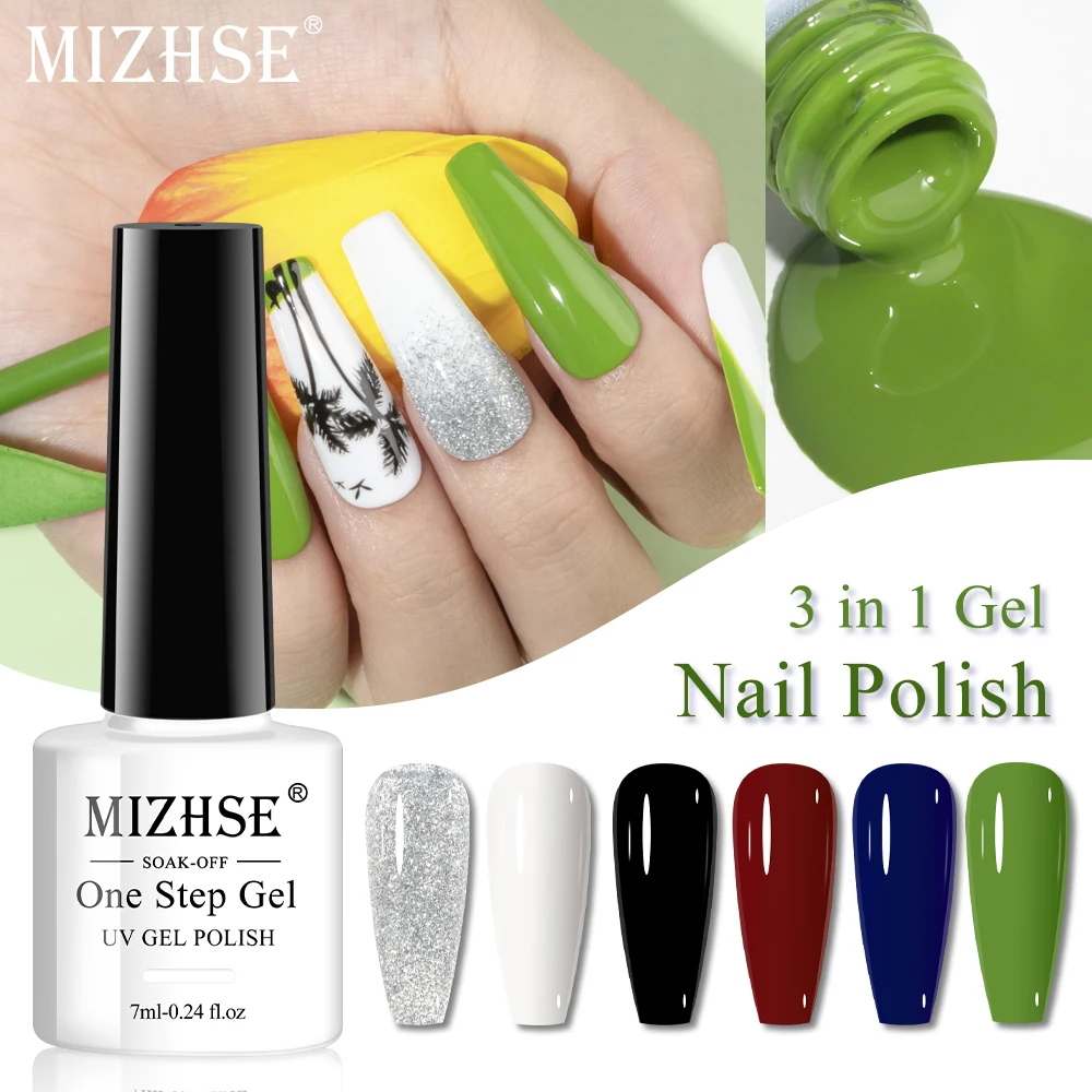 MIZHSE 7ml One Step Gel Nail Polish 3 In 1 Gel Semi Permanent ...