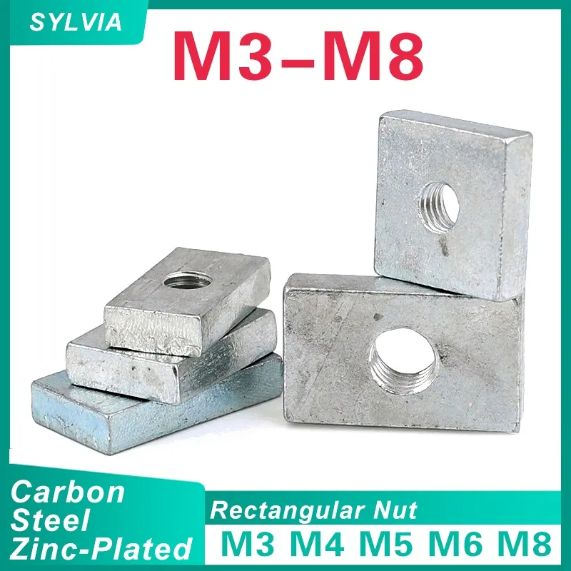 10-50pcs-Square-Nut-M3-M4-M5-M6-M8-Rectangular-Nuts-Thin-Slider-Block ...