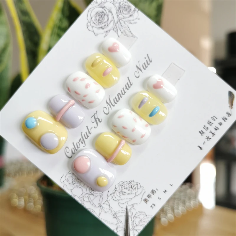 10Pcs-Handmade-Fake-Nails-Press-on-Nails-Kawaii-Candy-Design-Artificial ...