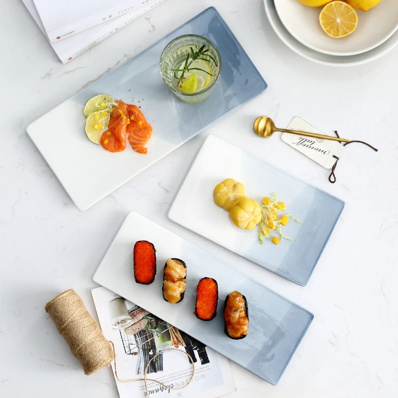 European Creative Ceramic Rectangular Flat Plate Sushi Dessert Plate ...