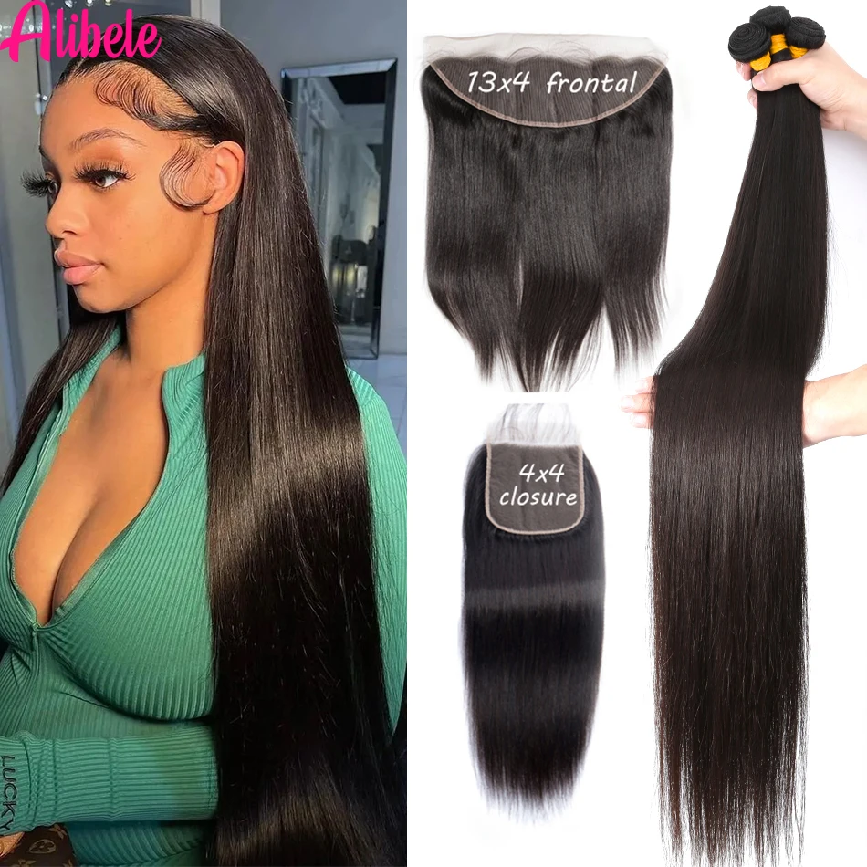 Human-Hair-Bundles-With-Frontal-Straight-Hair-Bundels-With-13x4-HD-Lace-Frontal-Closure-Weave ...