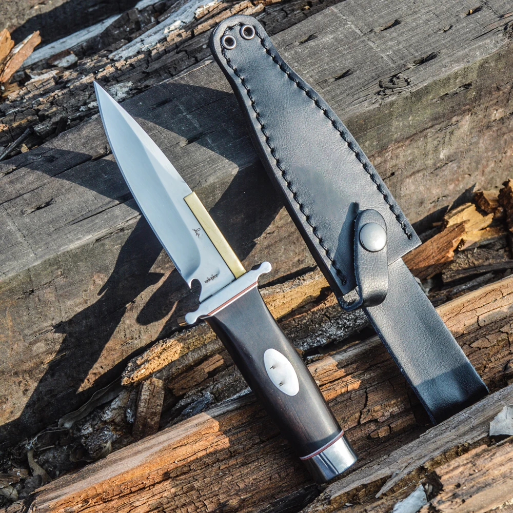 Outdoor Hunting Knife D2 Fixed Blade Knife Ebony Handle Survival Rescue ...