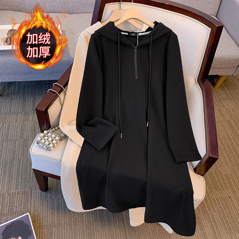 150Kg Plus Size Women's Bust 149 Winter Loose Warm Fleece Hooded Dress ...