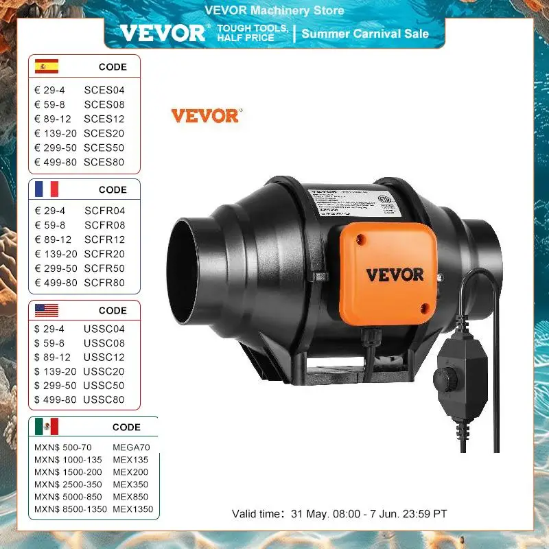 VEVOR-Inline-Duct-Fan-with-Variable-Speed-Controller-Quiet-AC-motor ...