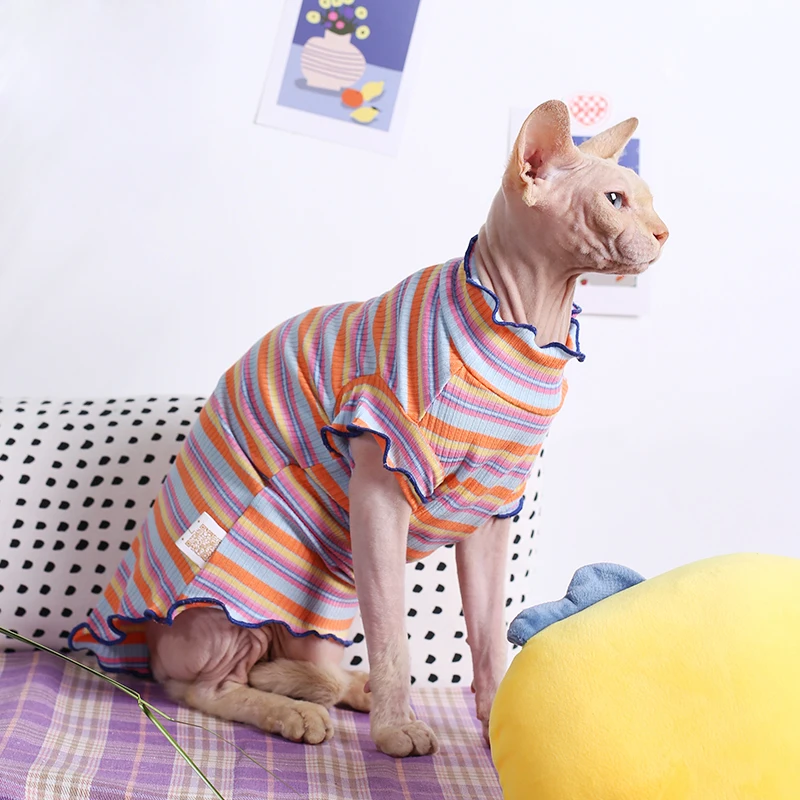 Sphynx Cat Clothes Striped T-shirt Hoodies For Sphinx Hairless Cat ...