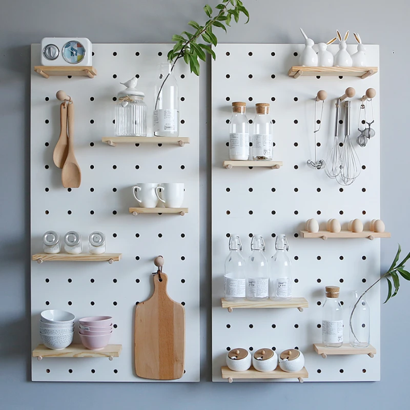 Nordic-Pegboard-Wooden-Board-Shelf-Rack-Kitchen-Office-Organize-Storage ...