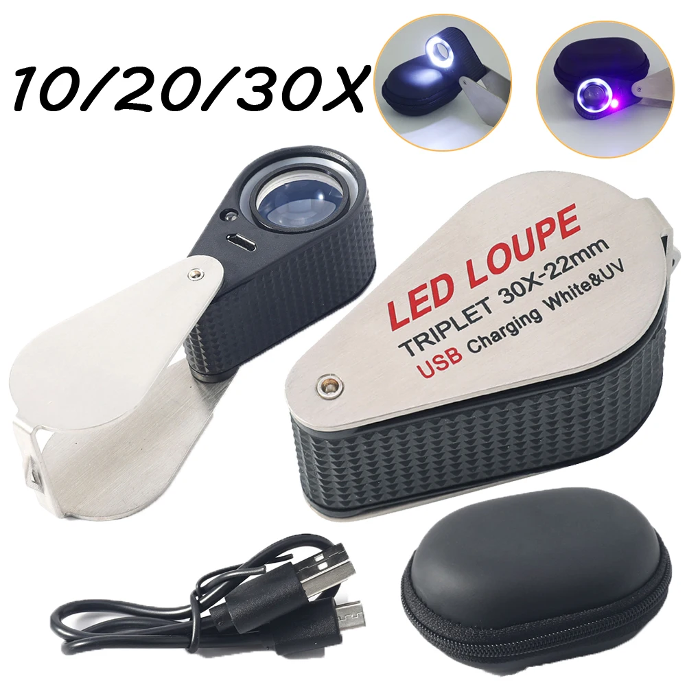 10-20-30X-Magnifier-with-6-LED-UV-Light-Jewelry-Diamond-Magnifying ...