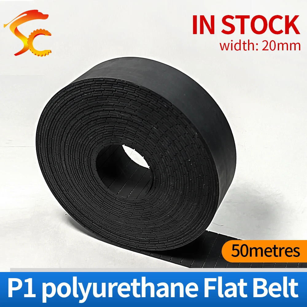 50Meters-P1-20mm-Flat-Belt-Thickness-1mm-Width-20mm-Black-Polyurethane ...