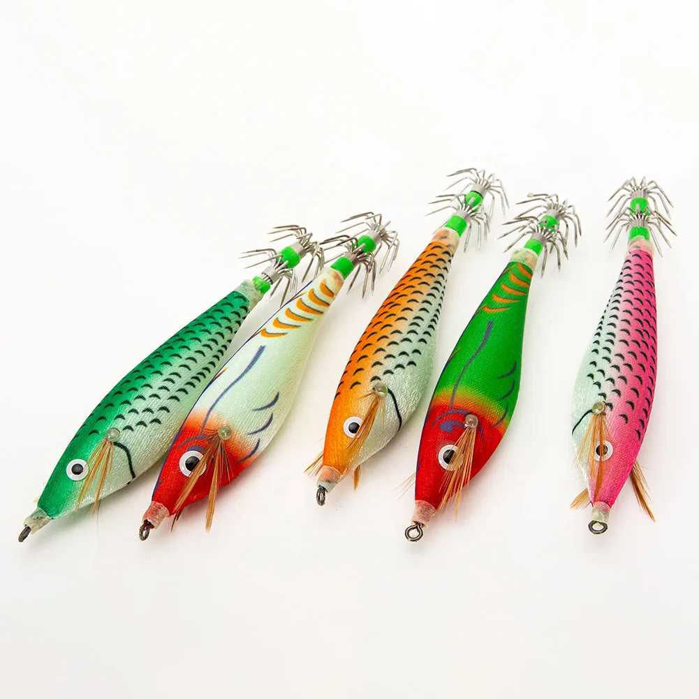 1pc 8cm Luminous Wood Shrimp Lure Squid Hook Jigging Octopus Bait 3D ...