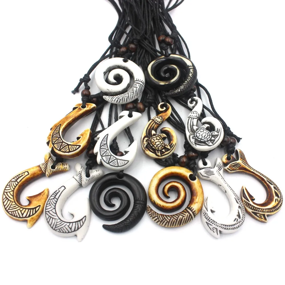 12pcs-Lot-Imitation-Bone-Carved-NZ-Maori-Fish-Hook-Charm-Necklaces ...