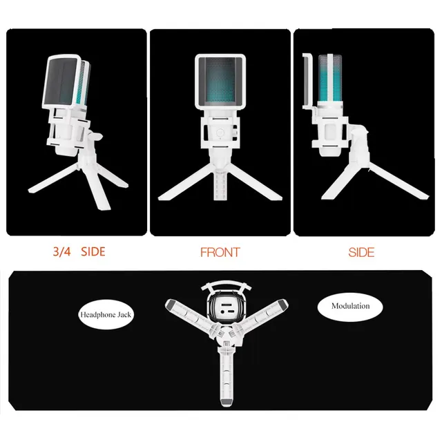 Zealsound USB Condenser Recording Microphone White RGB Streaming Mic ...