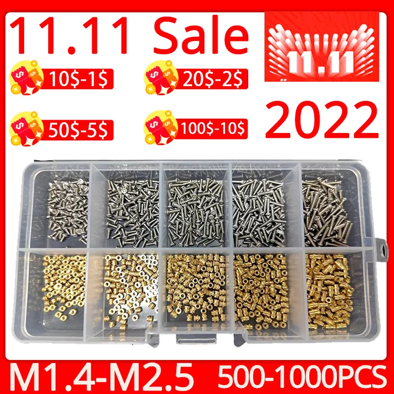 M1.4 M1.6 M2 M2.5 Brass Insert Nut and 304 Stainless Steel Screw Set ...