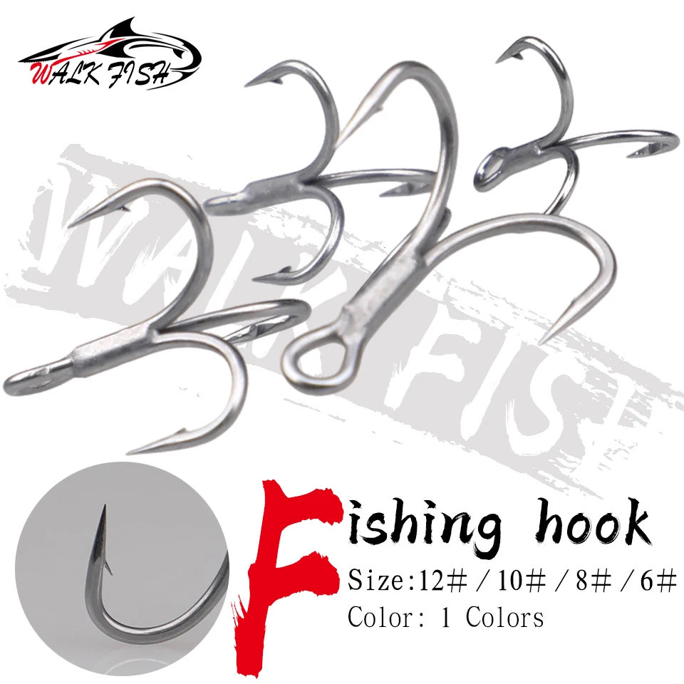 WALK FISH 10PCS High Carbon Steel Hook Treble Jig Fishhooks Sharpened ...