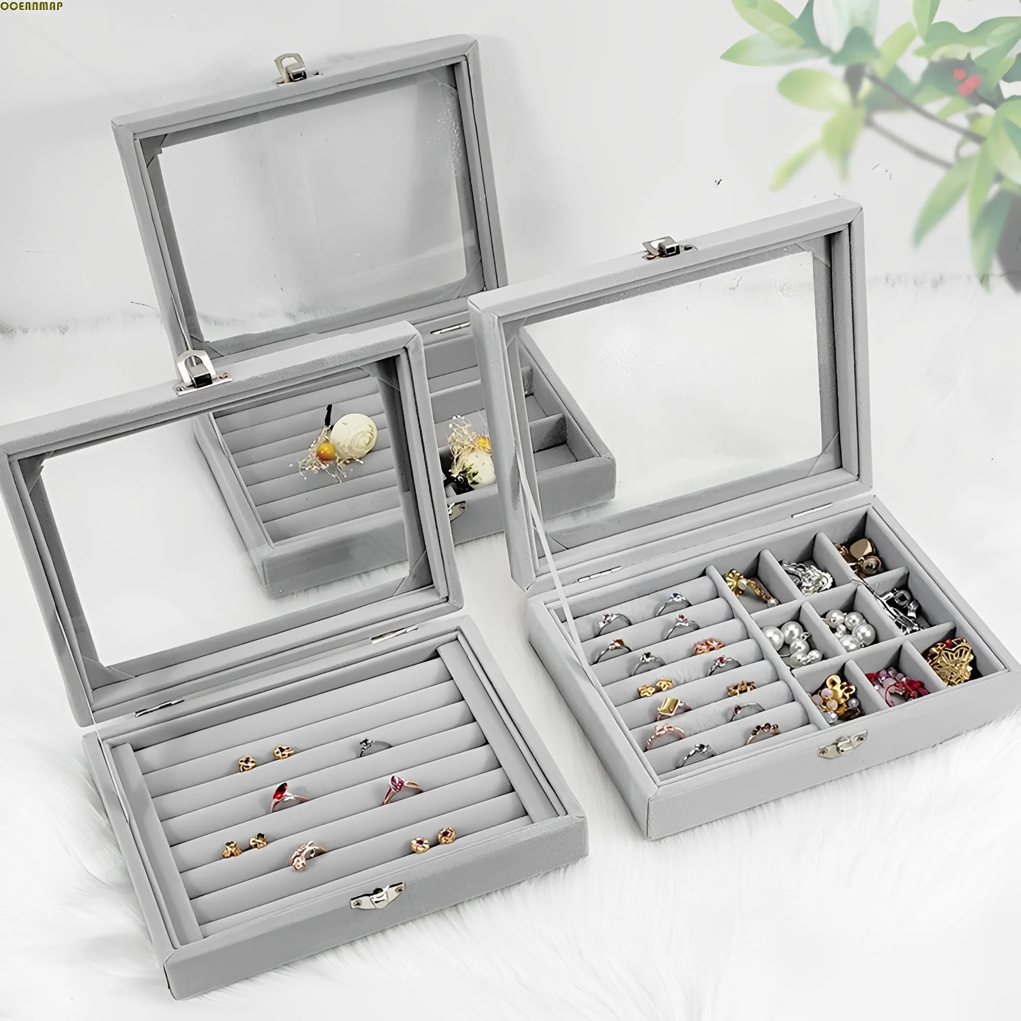 Fashion-Portable-Velvet-Glass-Jewelry-Ring-Display-Stand-Storage-Box ...