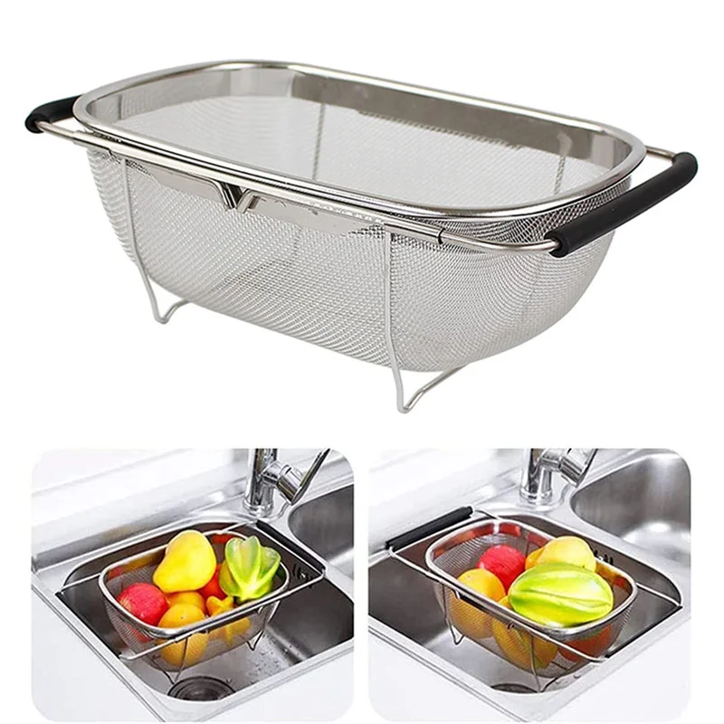 Stainless-Steel-Sink-Drain-Basket-Fruit-and-Vegetable-Cleaning-Basket ...