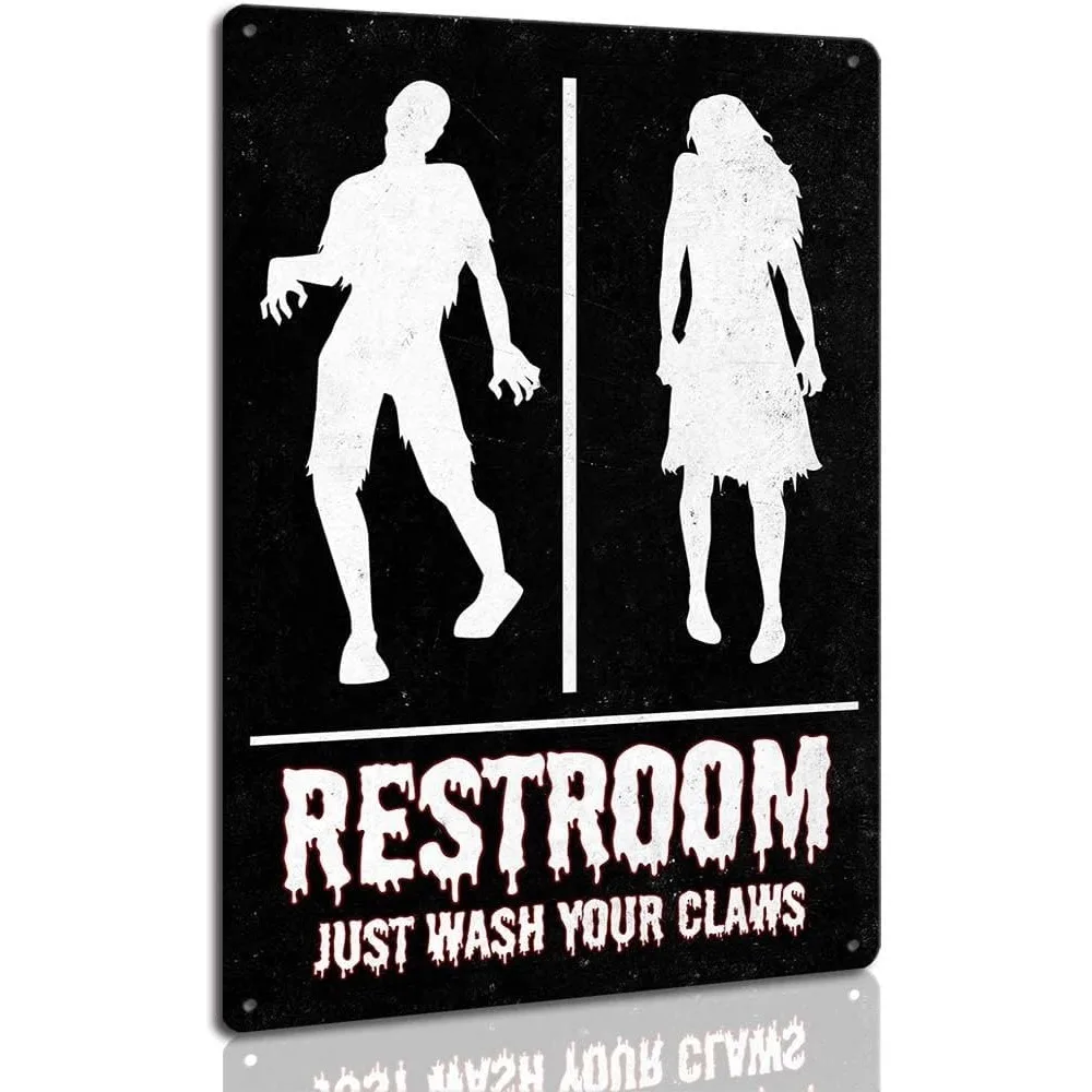 Halloween Zombie Unisex Restroom Metal Sign - Funny Toilet Door Decor ...