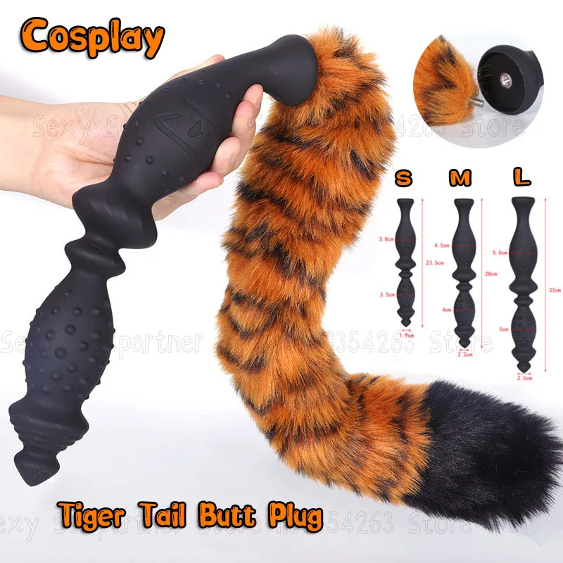 New Long Anal Bead Plug Separable Anal Dildo Real Fox Tail Cosplay Sex