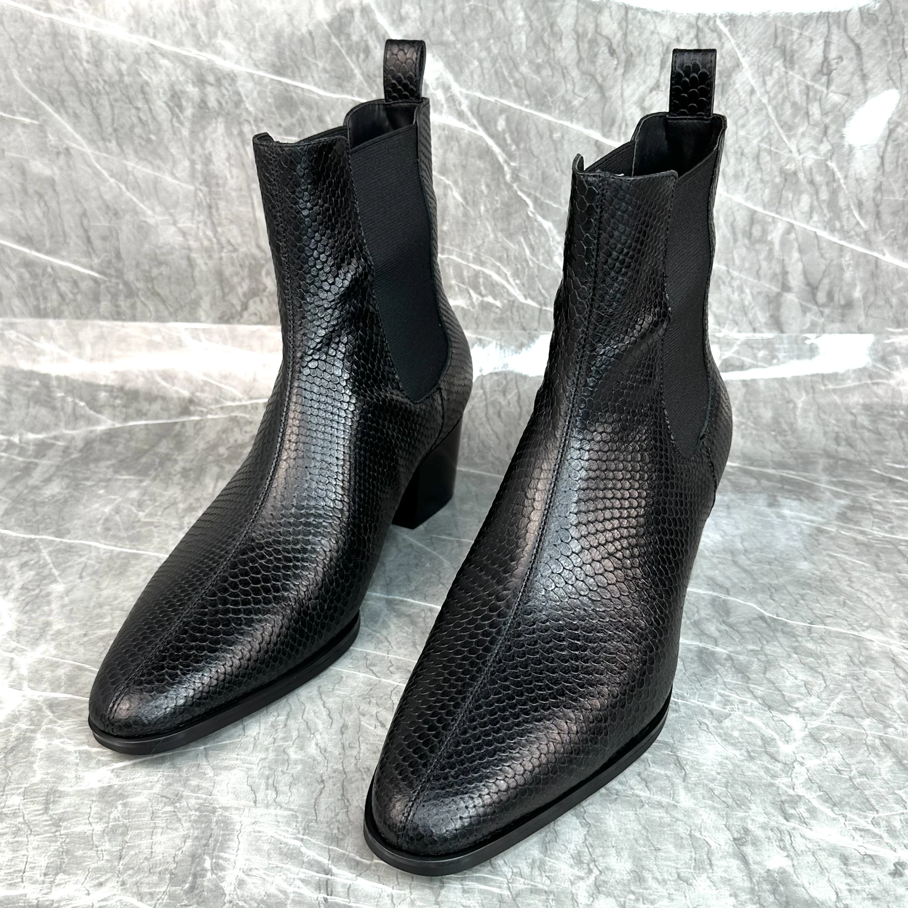 Snakeskin-Western-Style-Chelsea-Boots-Men-Pointed-Toe-Handmade-Vintage ...