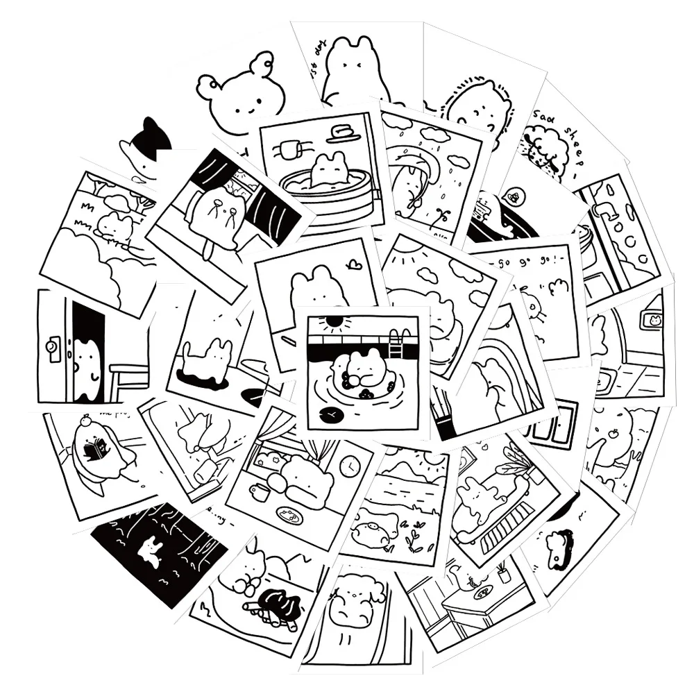 10/30/40pcs Simple Black White Cartoon Stickers Cute Picture Animal ...