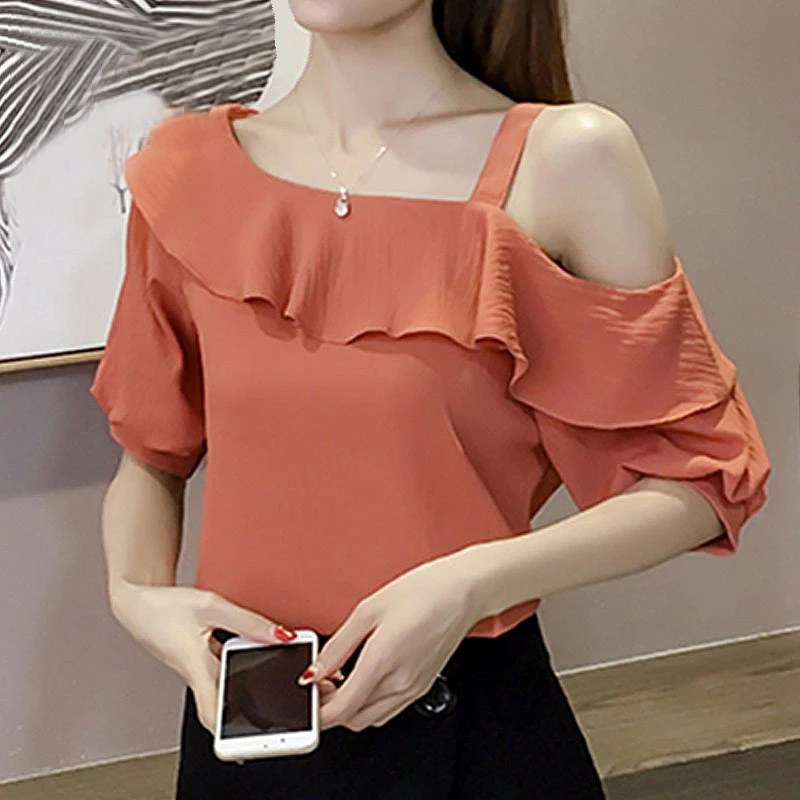 Women Fashion Summer Shirts Casual Chiffon One Shoulder Top Lady ...