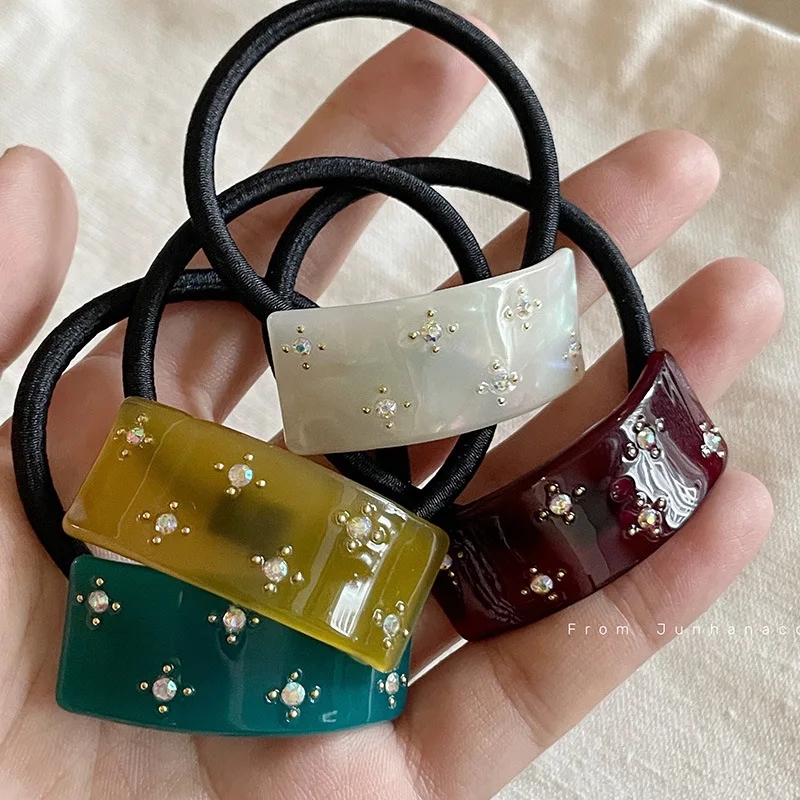 Rhinestone-Acetate-Square-Hair-Rope-Female-Hair-Elastic-Band-Headband ...