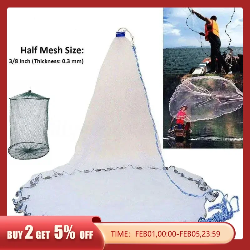 Fishing-Cast-Nets-With-Sinker-2-4m-Radius-Hand-Throwing-Fishing-Trap ...