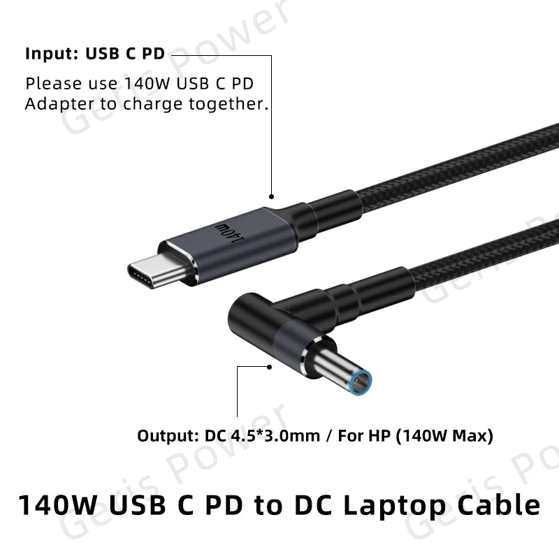 140W USB C PD to DC 4.5X3.0mm Laptop Charger Converter Fast Charging Cable Adapter for HP Envy ...