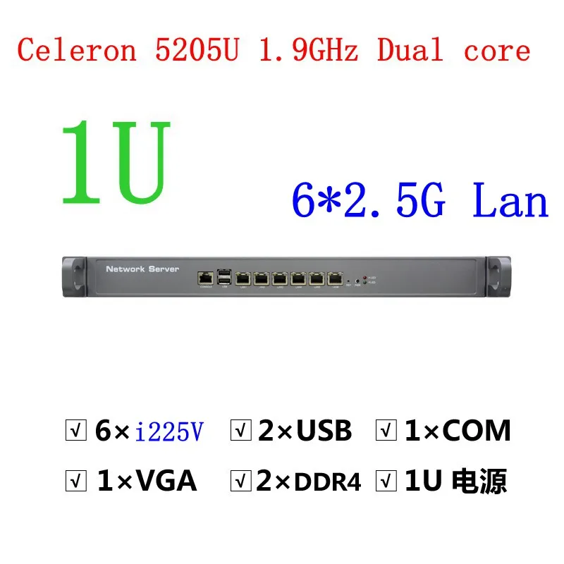 1U Firewall Servidor Intel Celeron 5205U 1.9GHZ Router 6x Intel i225-V B3 2.5G LAN 2xDDR4 Mini ...