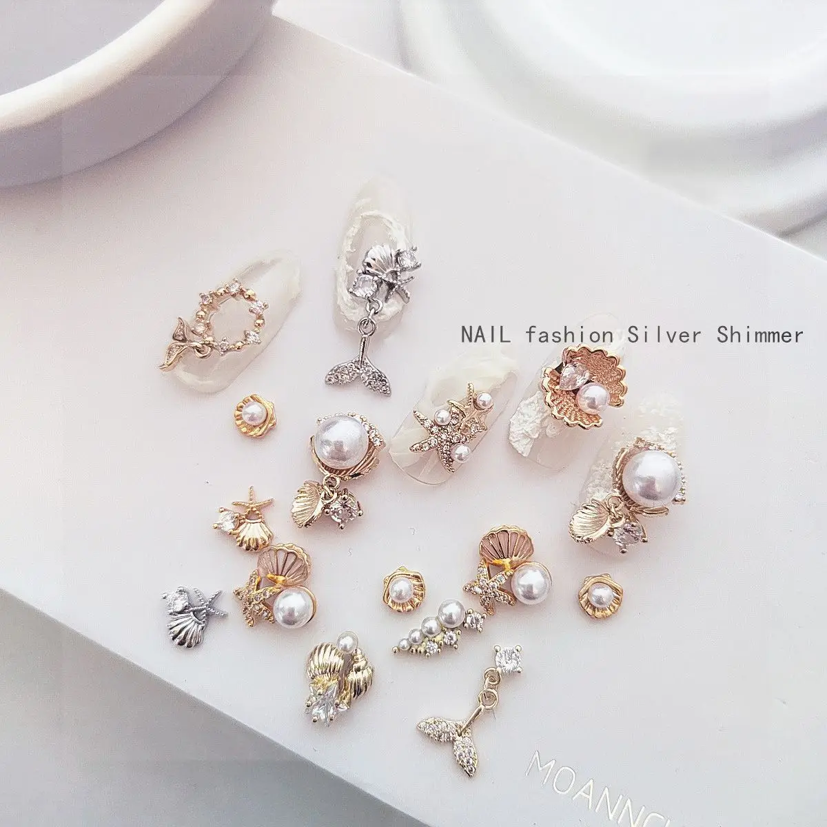 10pcs-Summer-Mermaid-Conch-Shell-Starfish-Nail-Art-Parts-Zircon-Crystal ...