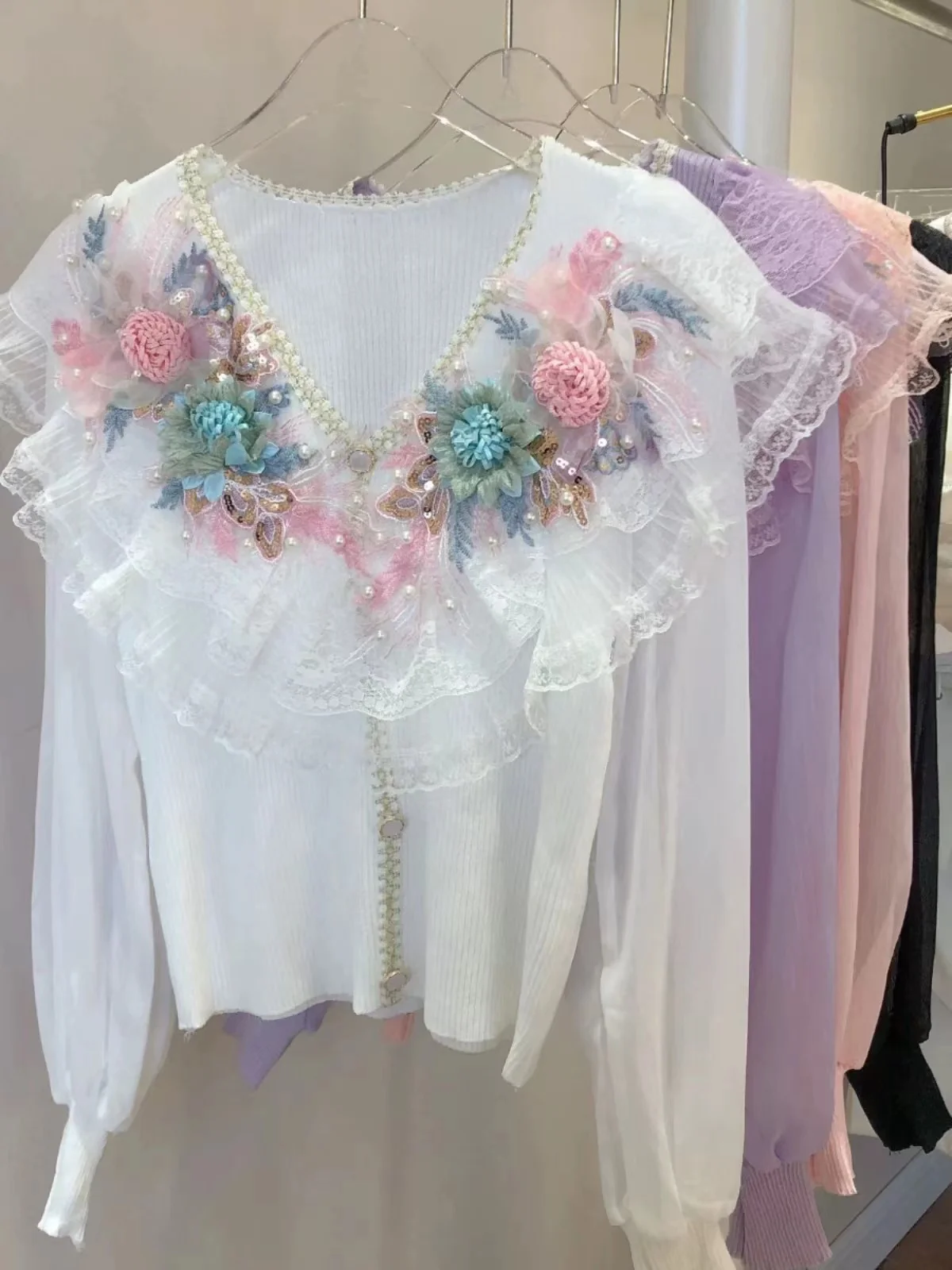 Luxury-Style-3D-Flowers-Sequined-Lace-Embroidery-Stitch-Sweater-For ...