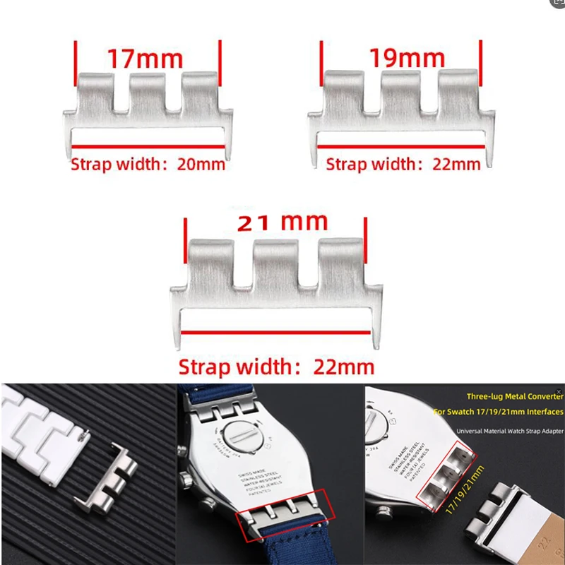 17mm 19mm 21mm strap connector Adapter Converter For Swatch watch ...