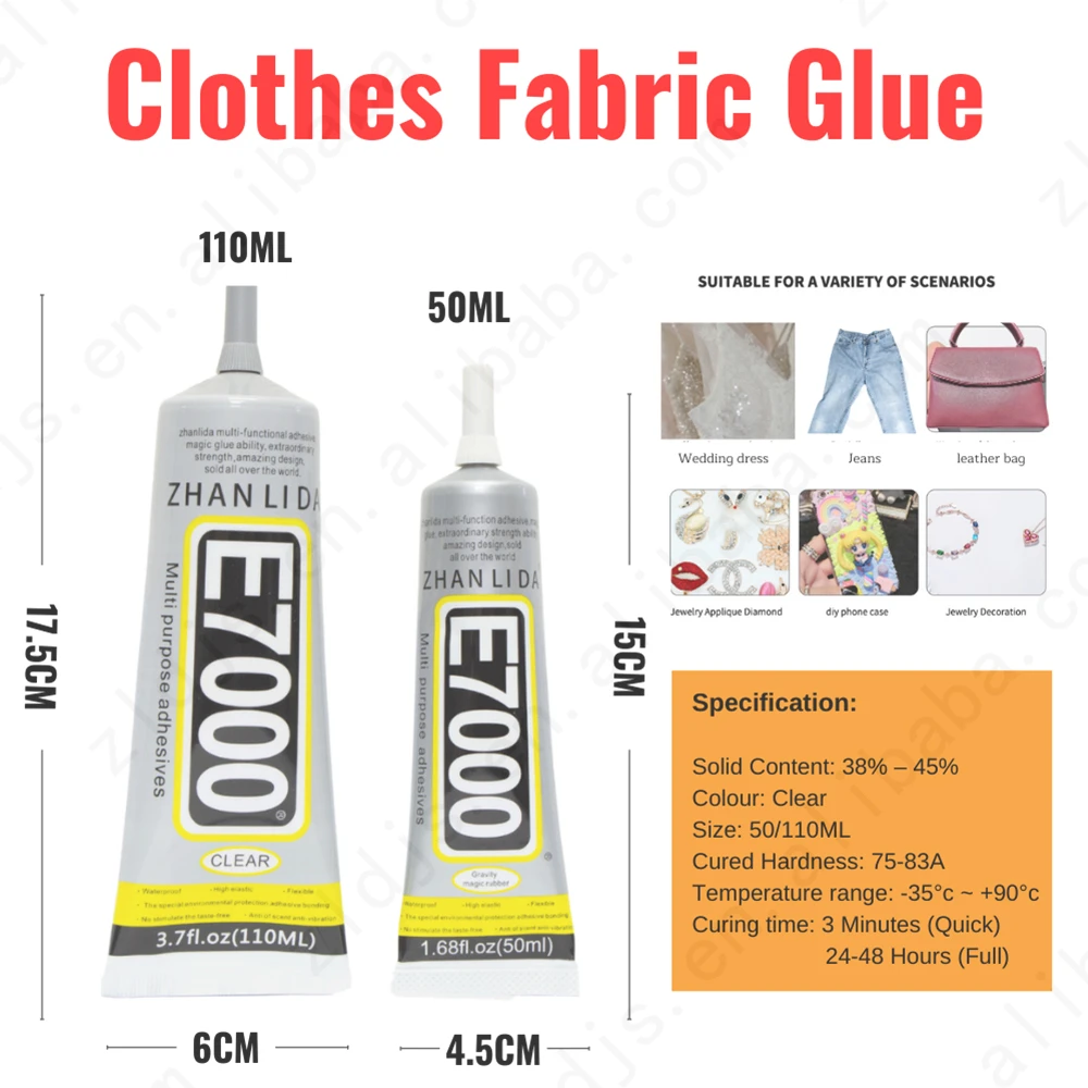 Zhanlida E7000 Glue For Sticky Clothes Fabric Leather Rhinestone ...